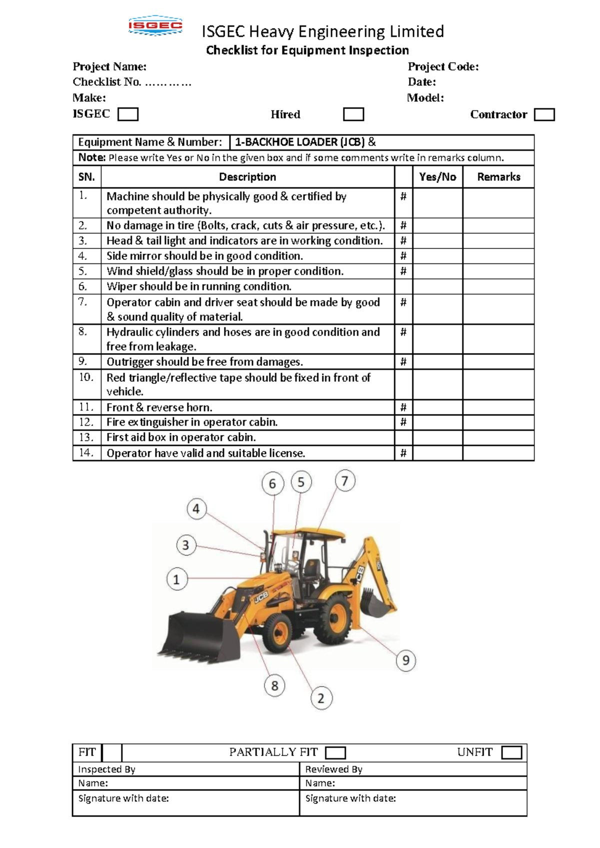 Equipment Inspection Checklist for ISGEC Project Code: [XX] - Studocu
