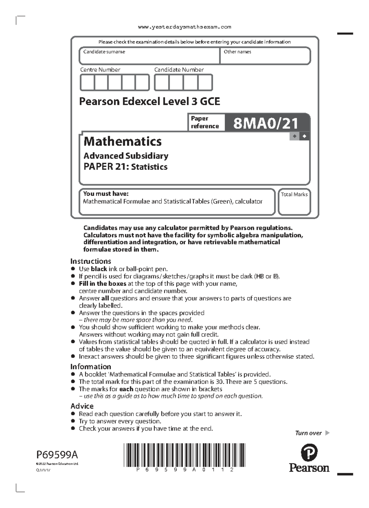 2022 AS Paper 2: Statistics Examination Details and Instructions - Studocu