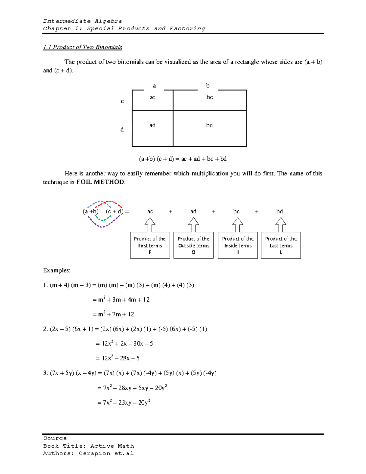 Algebra Chapter 1 - Lecture notes 1 - Chapter 1: Special Products and ...