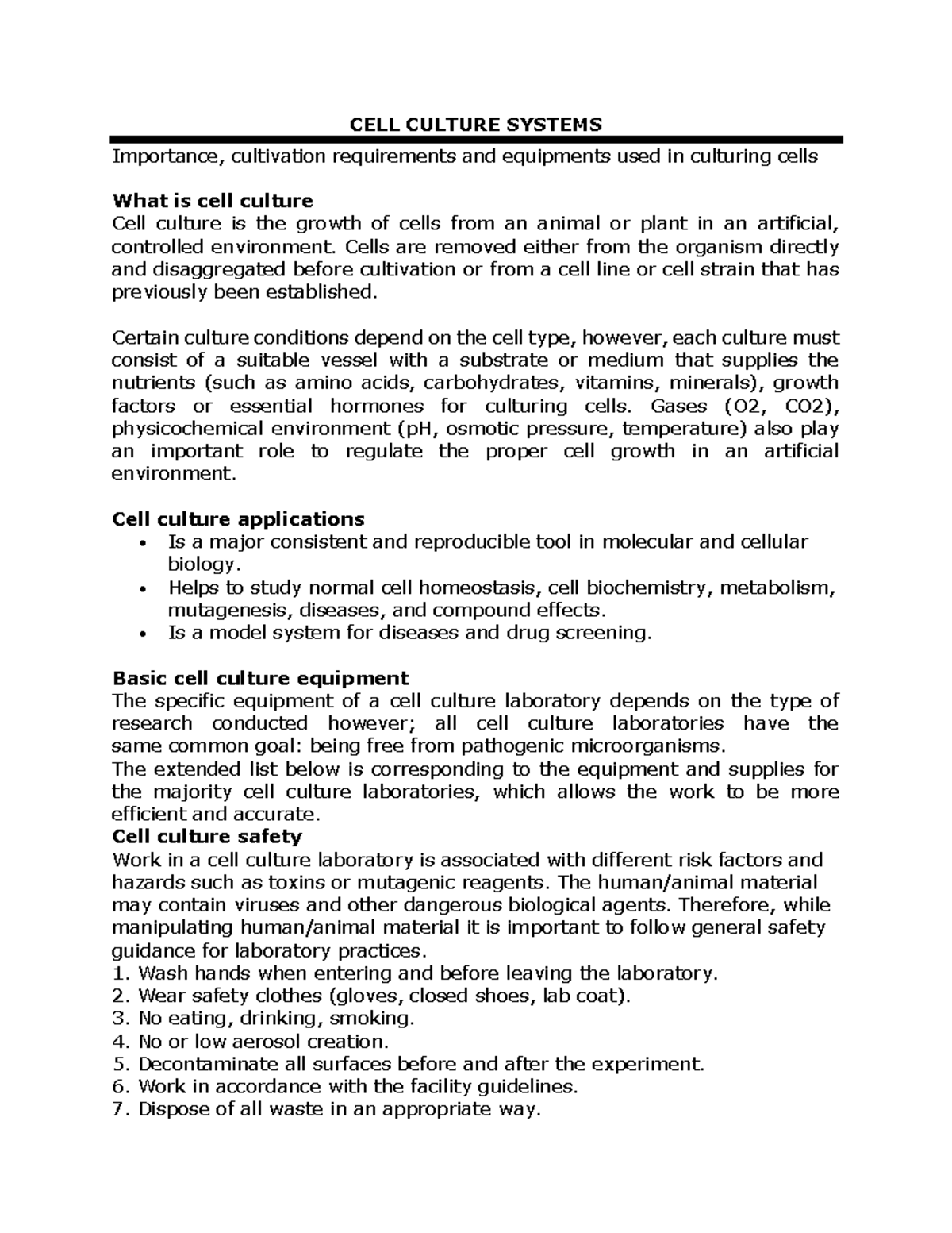 CELL CULTURE SYSTEMS: Importance, Requirements & Equipment - Lecture ...