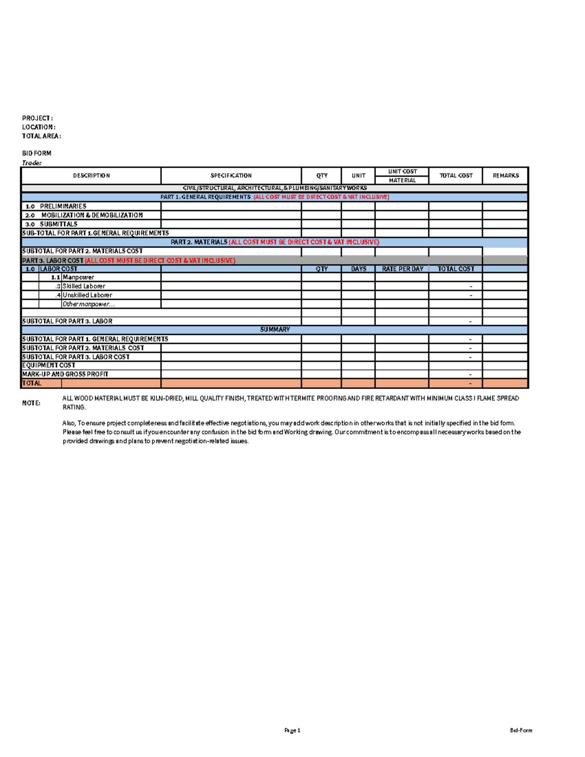 Bid-Form - Type of Bid Form - PROJECT : LOCATION : TOTAL AREA : BID ...