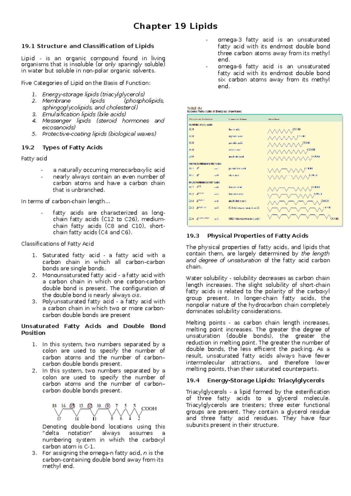 Biochem 101: Stoker Chapter 19 - Lipids and Their Functions - Studocu