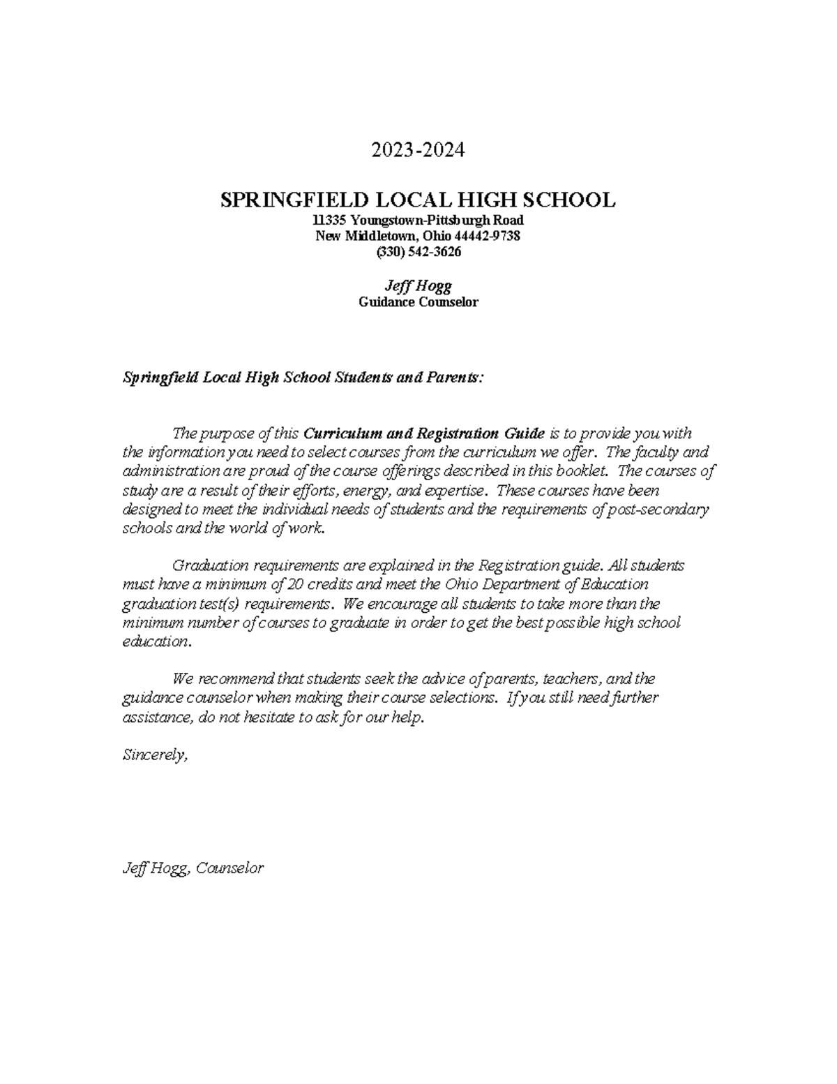 Curriculum & Registration Guide 2023-2024 for Springfield Local High ...