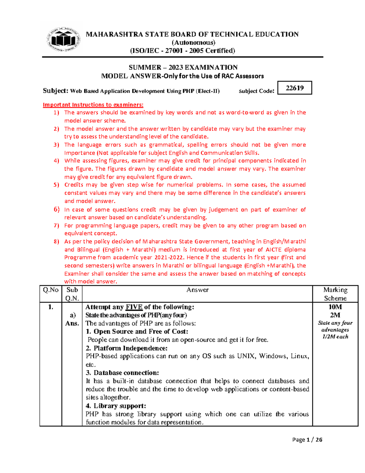 WBP 22619 Summer 2023 Model Answer: Web App Dev Using PHP - Studocu
