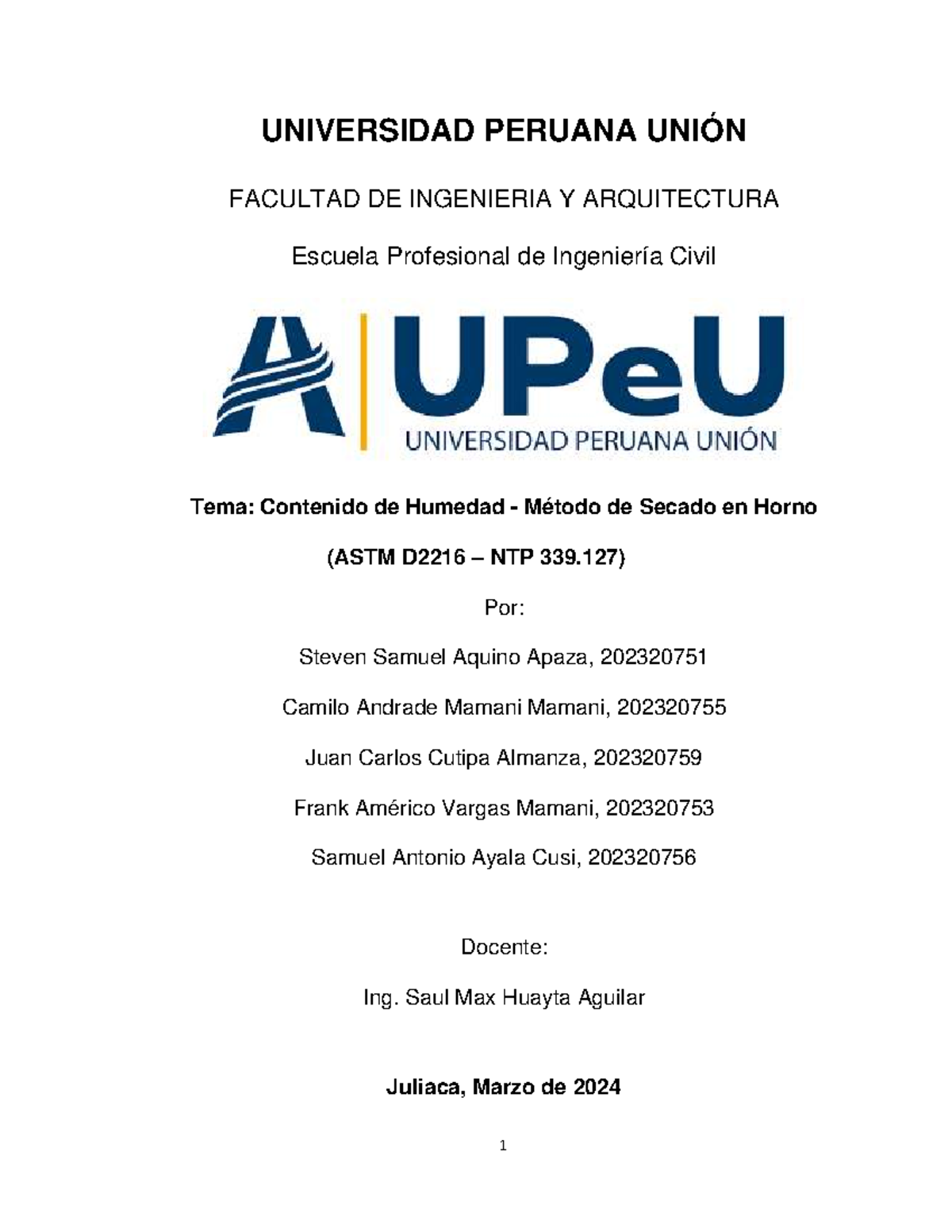 Informe sobre el Contenido de Humedad y Método de Secado en Horno (ASTM ...