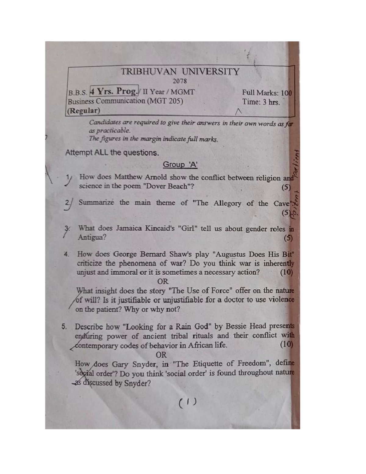 MGT 205 Business Communication Model Questions for B.B.S. II Year - Studocu