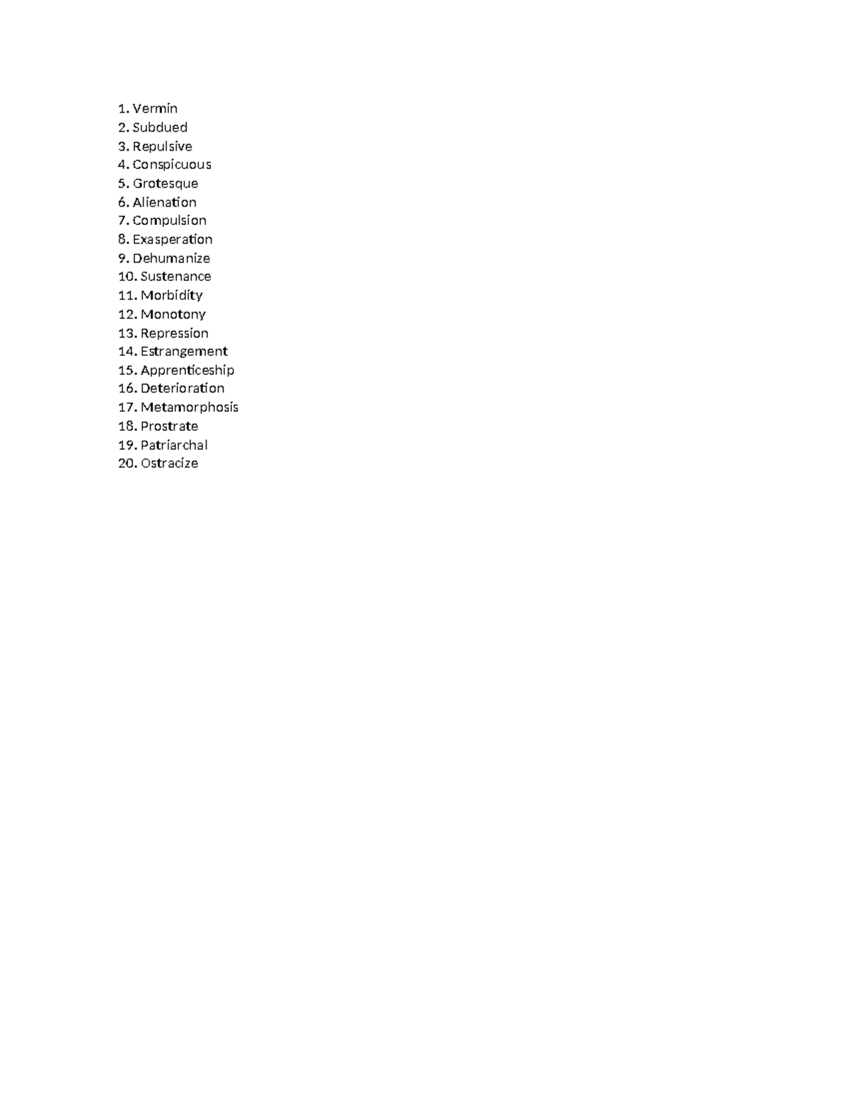 Metamorphosis Vocabulary Study Guide: Key Terms & Examples - Studocu