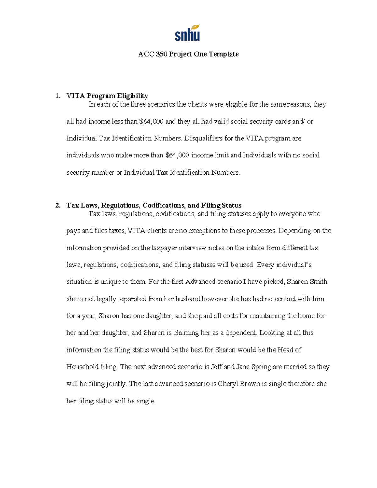 ACC 350 Project One: VITA Program Tax Preparation Guide - Studocu