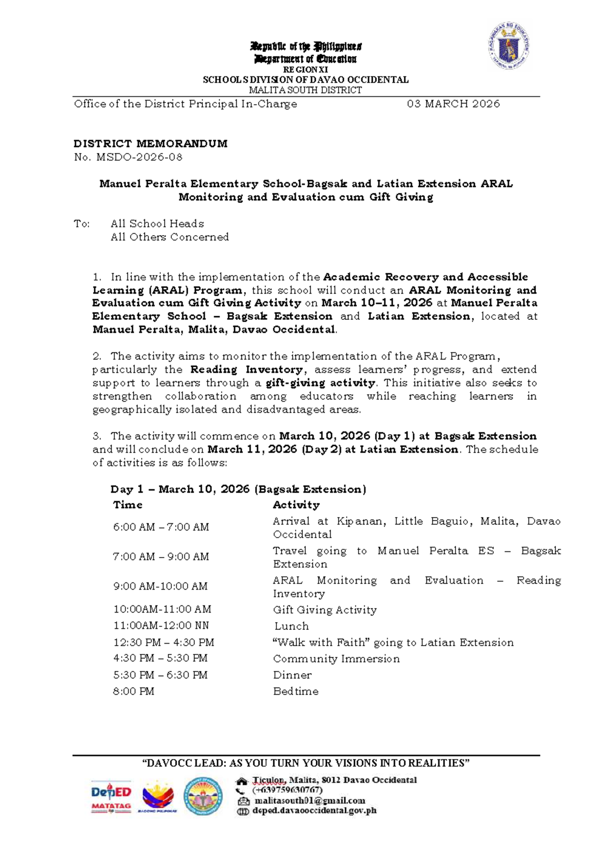 ARAL Monitoring & Evaluation Memo: March 10-11, 2026 - Studocu