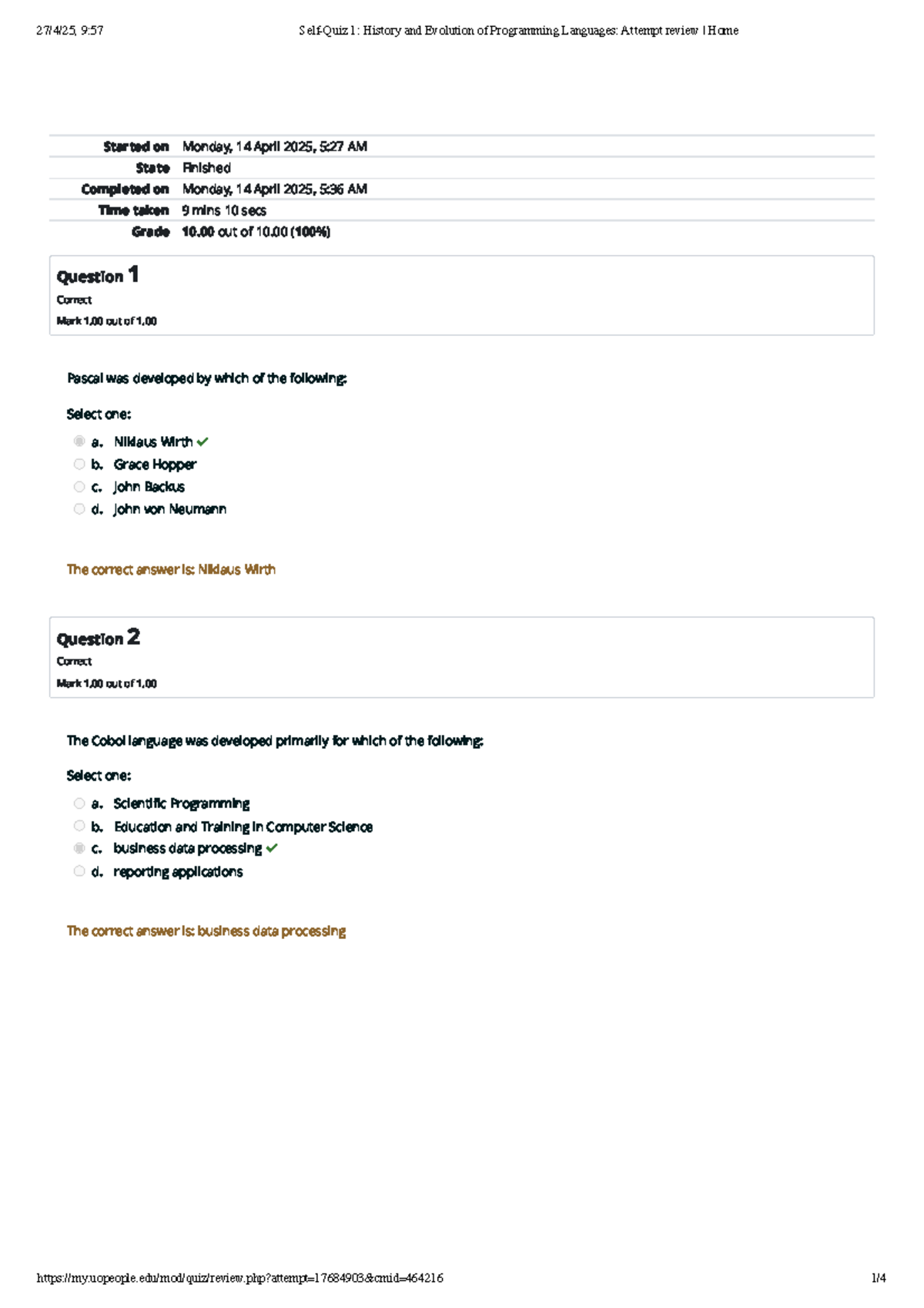 Self-Quiz 1: History & Evolution of Programming Languages (CS101) - Studocu
