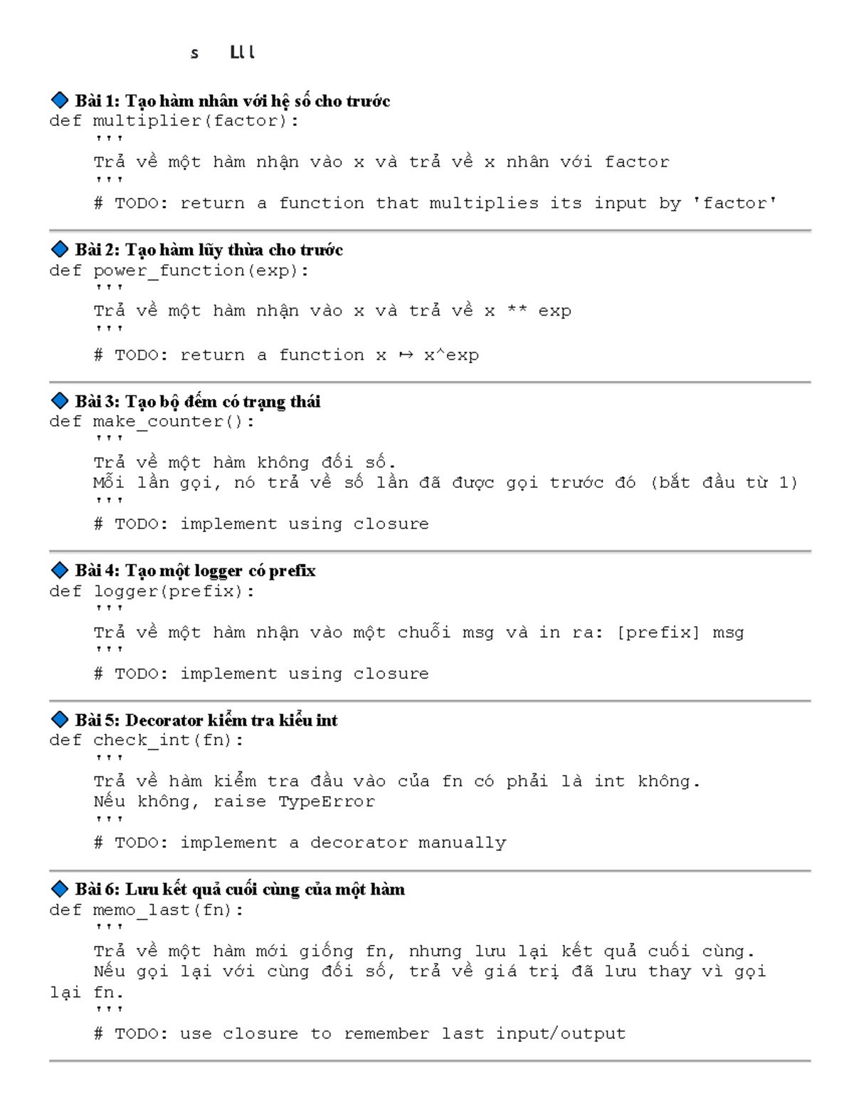 Python-Exercise: Practical Exercises on Functions and Closures - Studocu