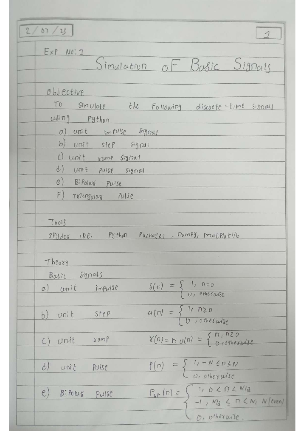 Digital Signal Processing Lab EXP3: Simulation of Basic Signals - Studocu