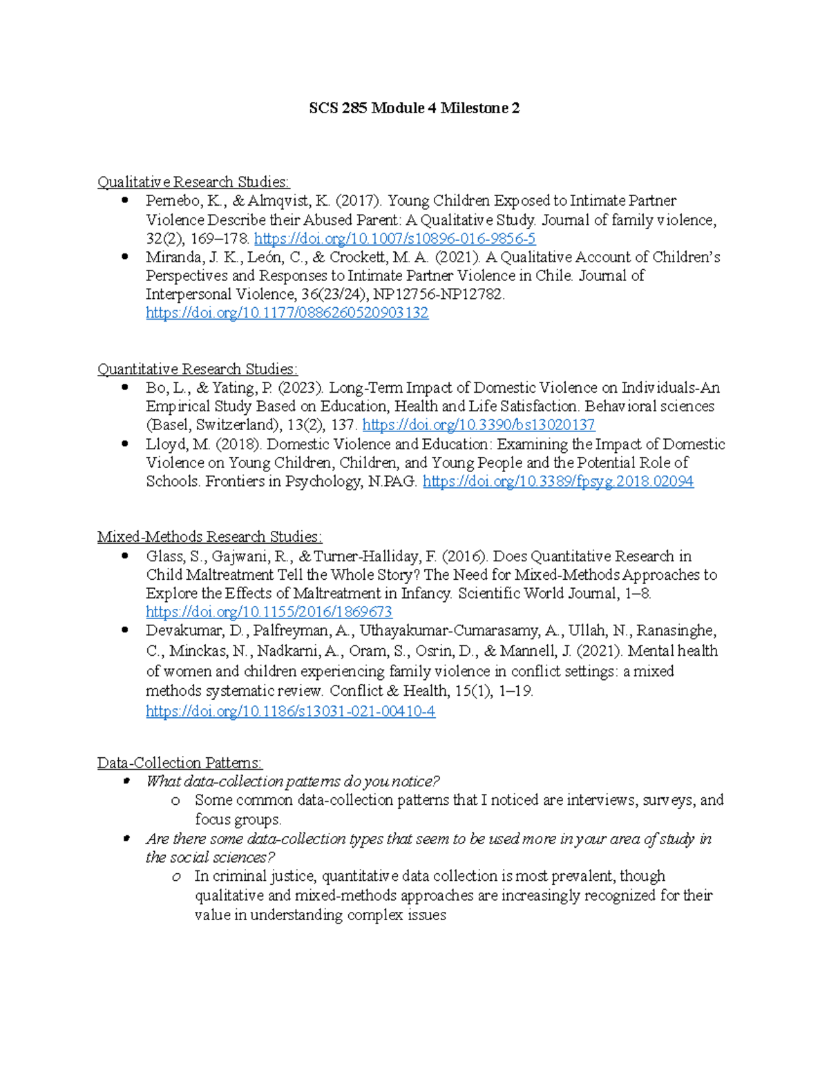 SCS 285 Research Literature Review: Milestone 2 Analysis - Studocu