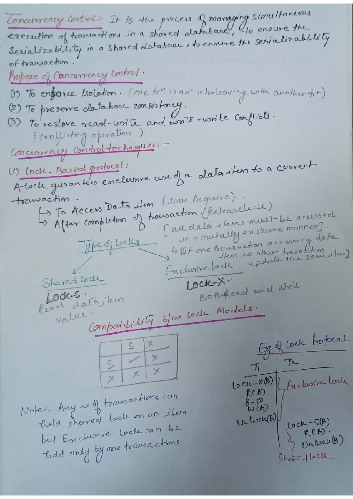 DBMS UNIT 5 - Concurrency Control Techniques and Locking Methods - Studocu