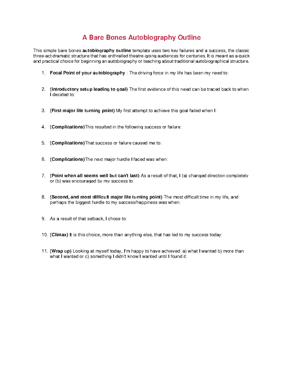 Autobiography Outline Template for College Students - Studocu