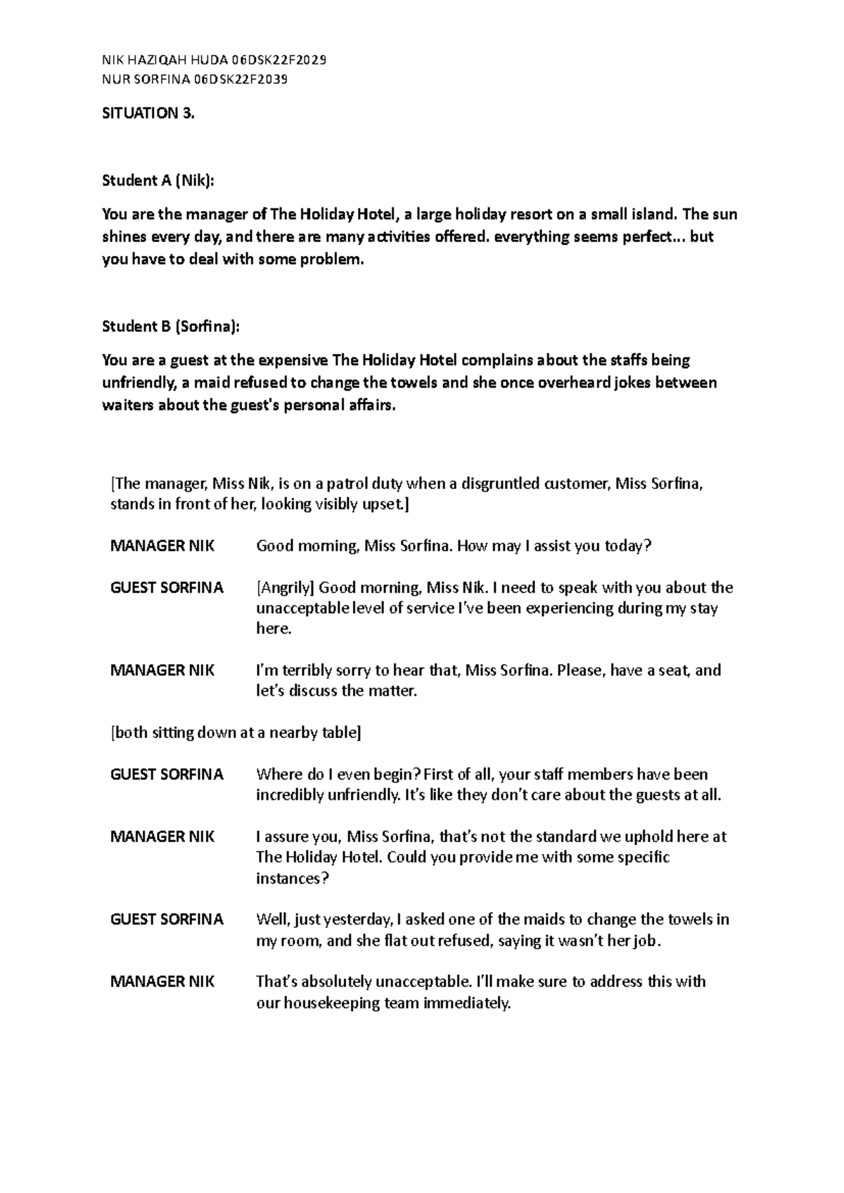 English Script 2: Customer Service Role-Play Scenario for 06DSK22F ...