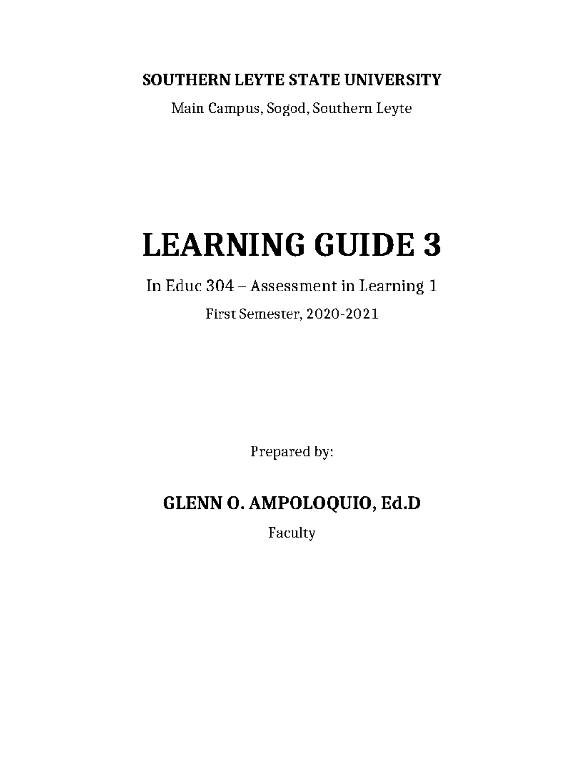 Educ 304: Learning Guide on Assessment in Learning 1 - Lesson 5 - Studocu