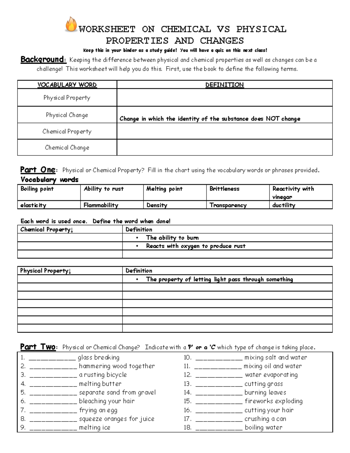Unit 2 Physical vs Chemical Changes Quiz Worksheet - Studocu