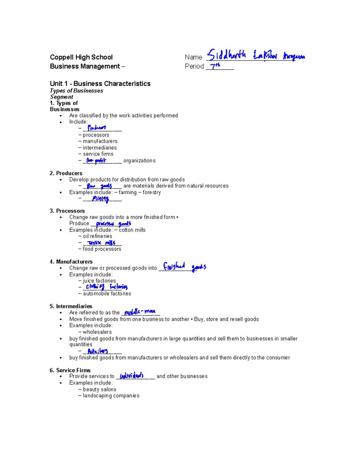 Business Management (BM101) Unit 1: Types of Businesses & HR Functions ...