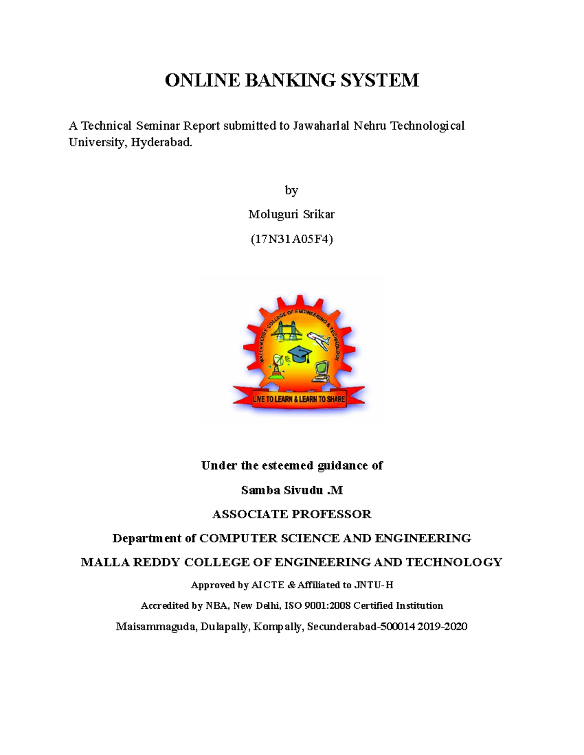OBS - Technical Report on Online Banking System (B.Tech CSE) - Studocu