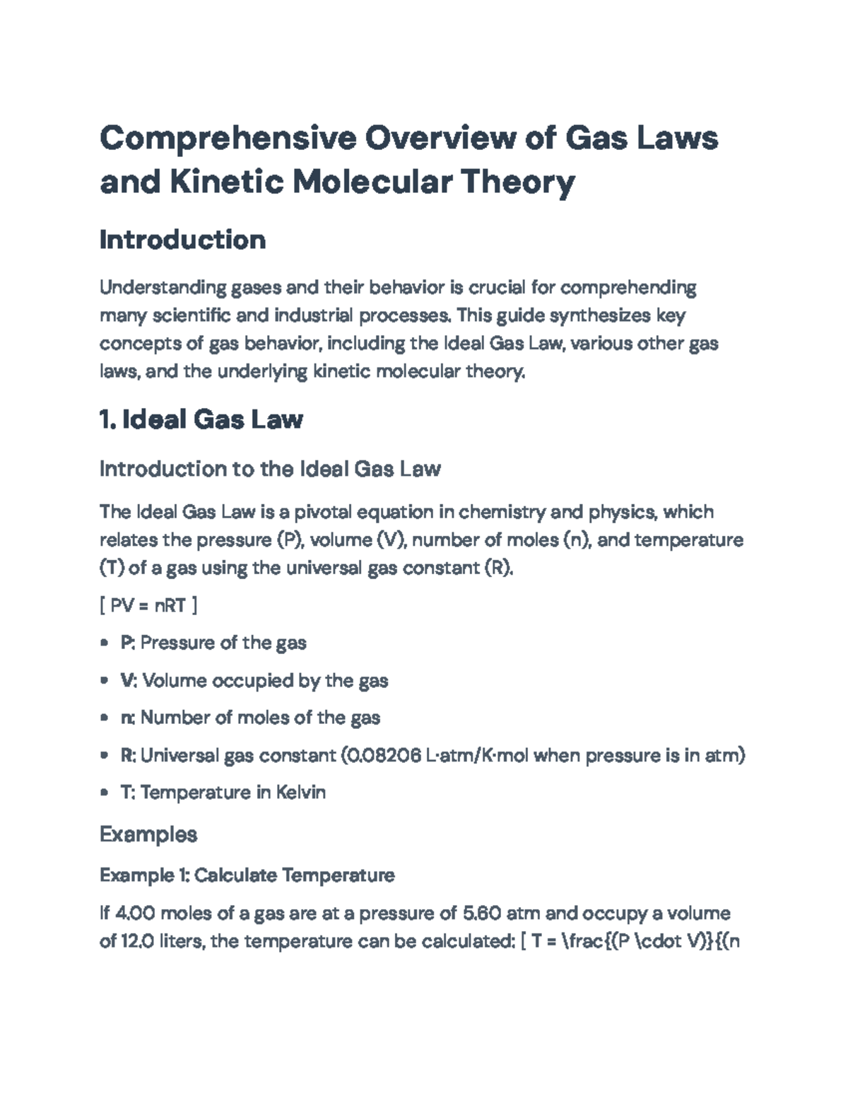 Gas Laws and Kinetic Molecular Theory Overview - Comprehensive Overview ...