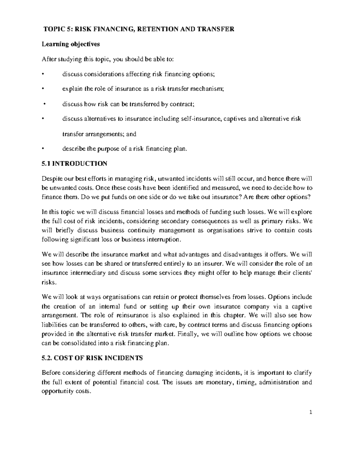 Title: Topic 5-Risk Financing: Strategies for Retention & Transfer ...