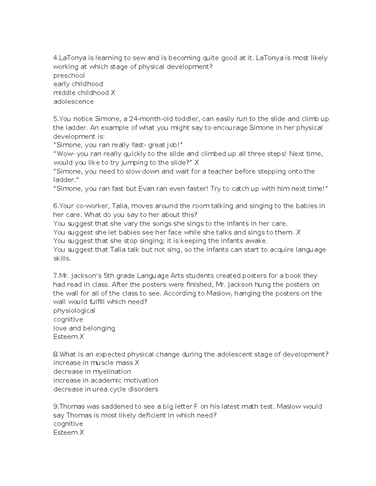 Child Development and Milestones: Quiz Document 15 - Studocu