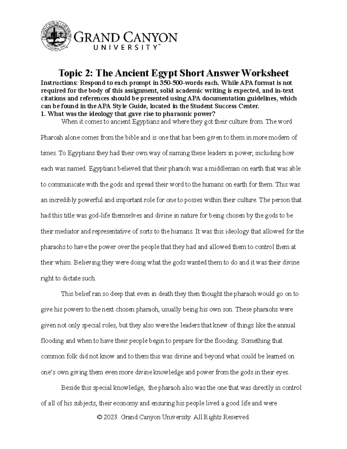 HIS-325 T2 The Ancient Egypt Worksheet - Topic 2: The Ancient Egypt ...