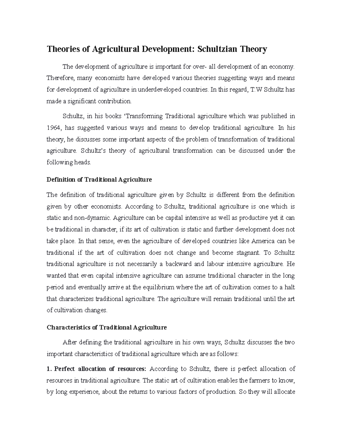 Schultzian Theory of Agricultural Development: Key Concepts Explored ...