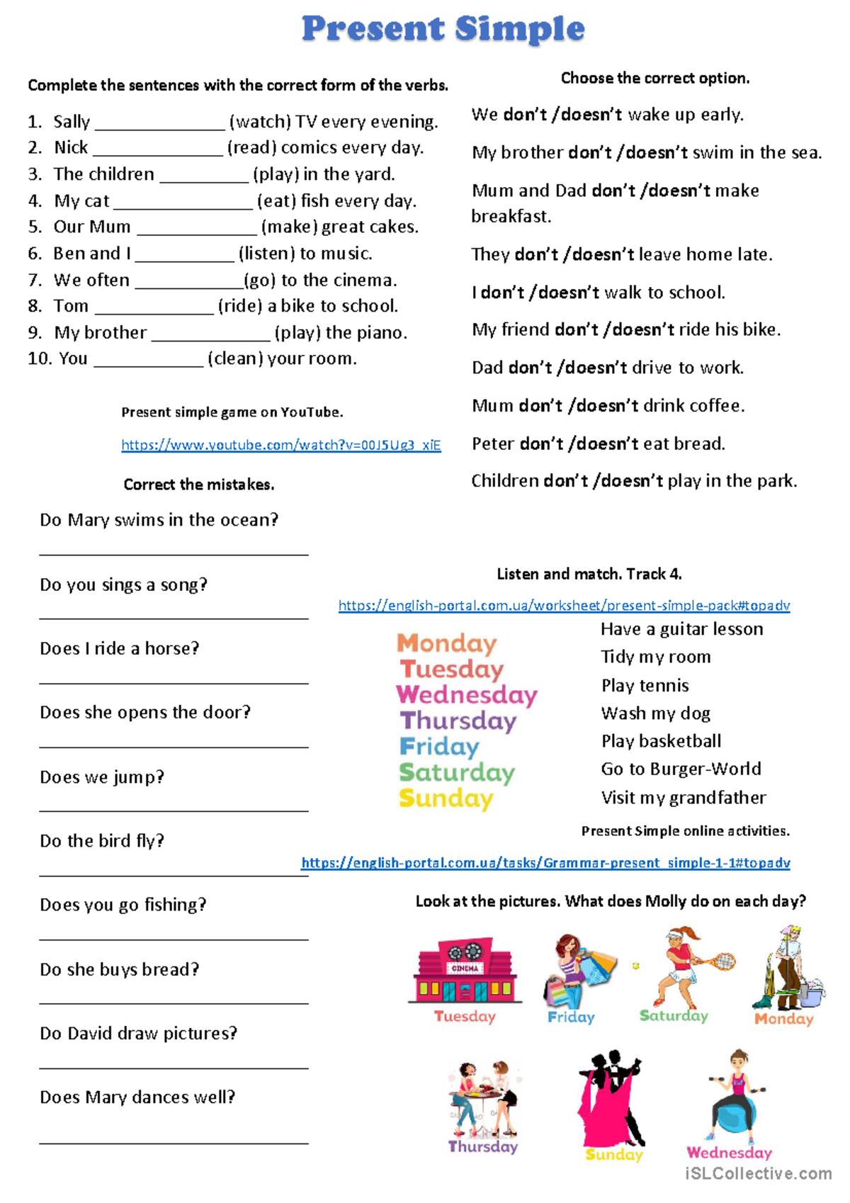 ESL Worksheet: Present Simple Verb Practice for Primary Students - Studocu