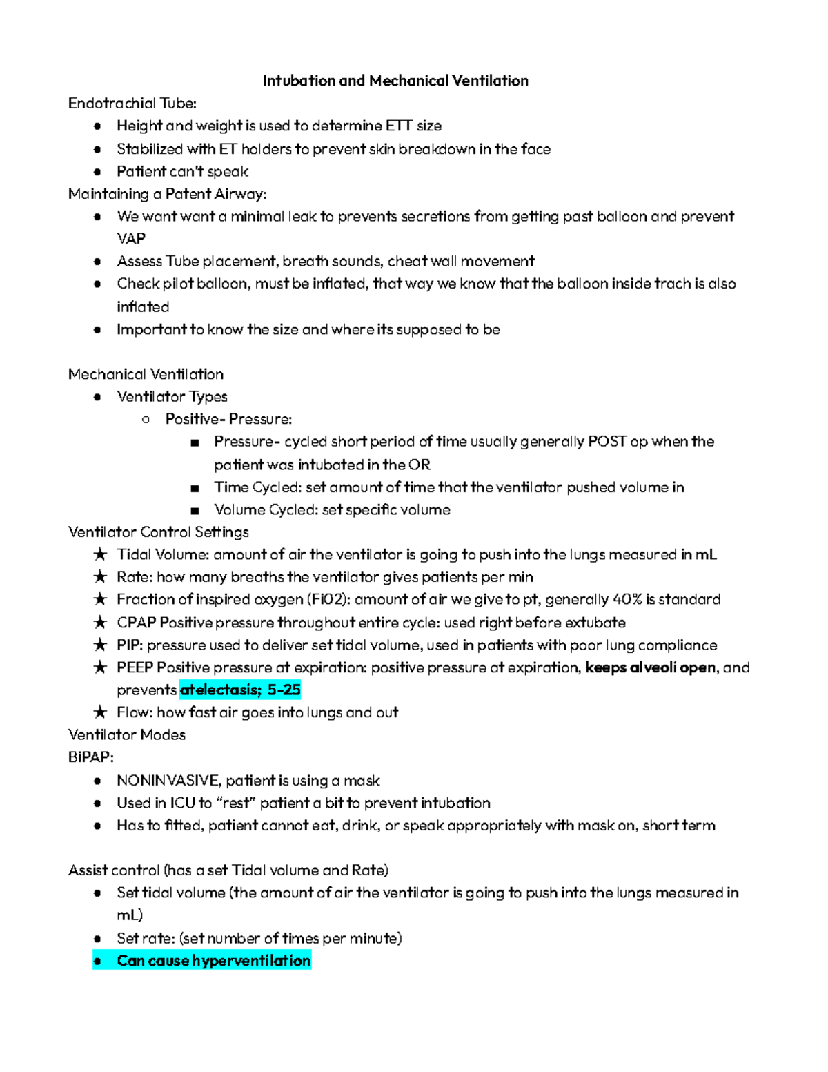 Exam 2 Adult 2: Intubation, Mechanical Ventilation, and Respiratory ...