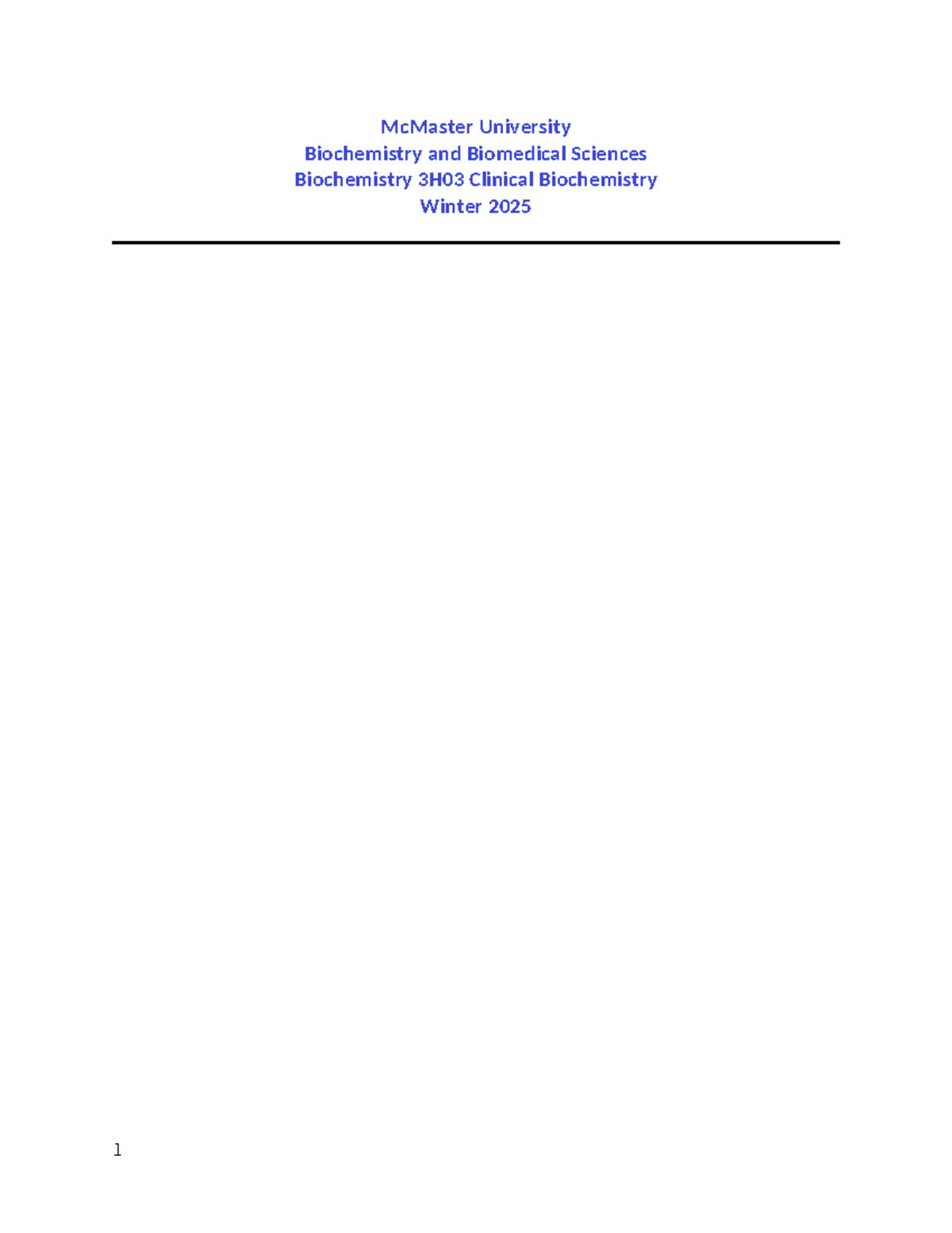 Biochemistry 3H03 Course Syllabus - Clinical Biochemistry Winter 2025 ...