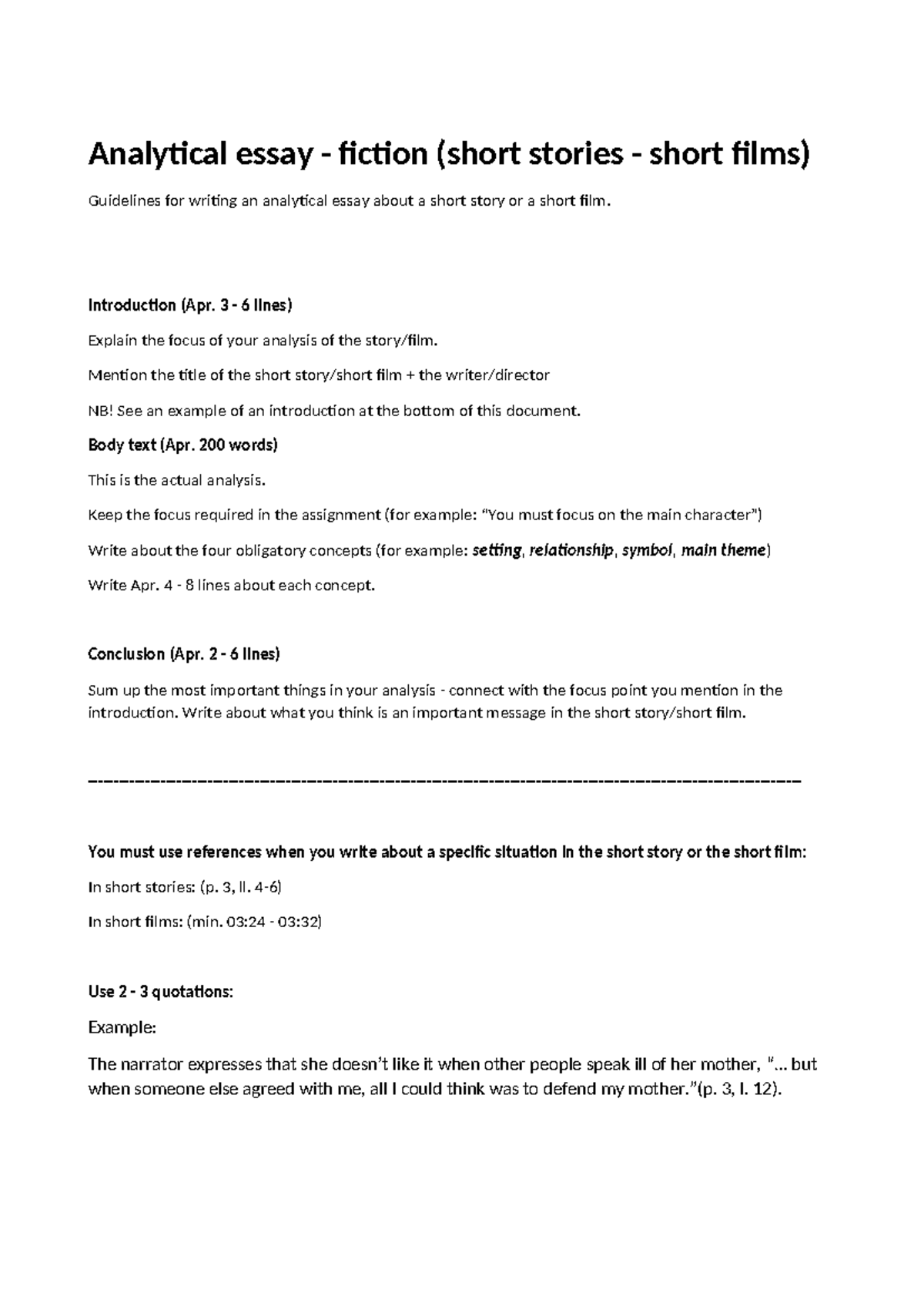 Analytical Essay Guidelines for Short Stories & Films - 6A/6C - Studocu
