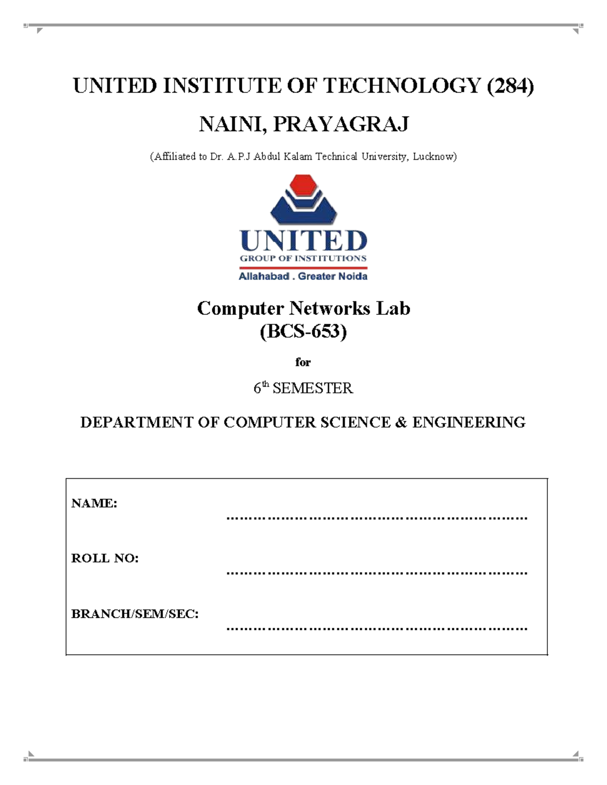 CN Lab BCS653 Study & Evaluation Scheme for 6th Sem CSE - Studocu