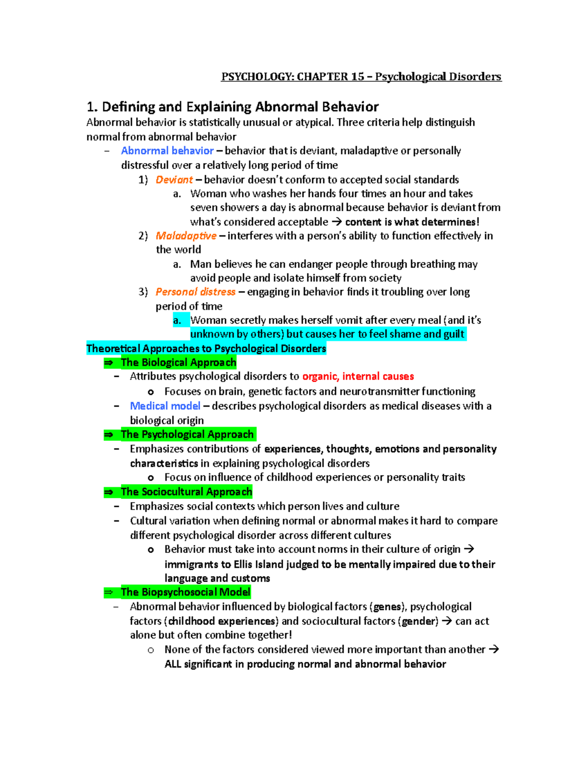 Chapter 15 Notes - Psychological Disorders - PSYCHOLOGY: CHAPTER 15 ...