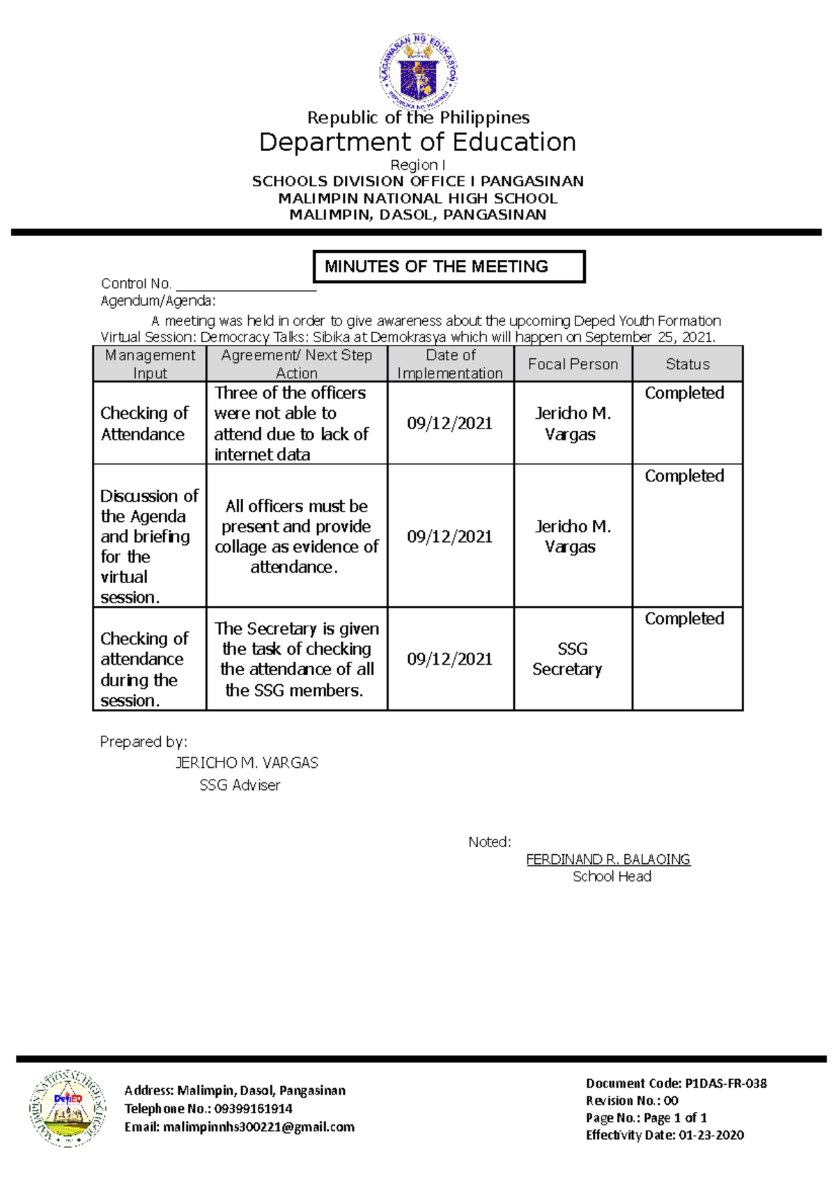 SSG Meeting Template: DepEd Youth Formation Virtual Session - Studocu