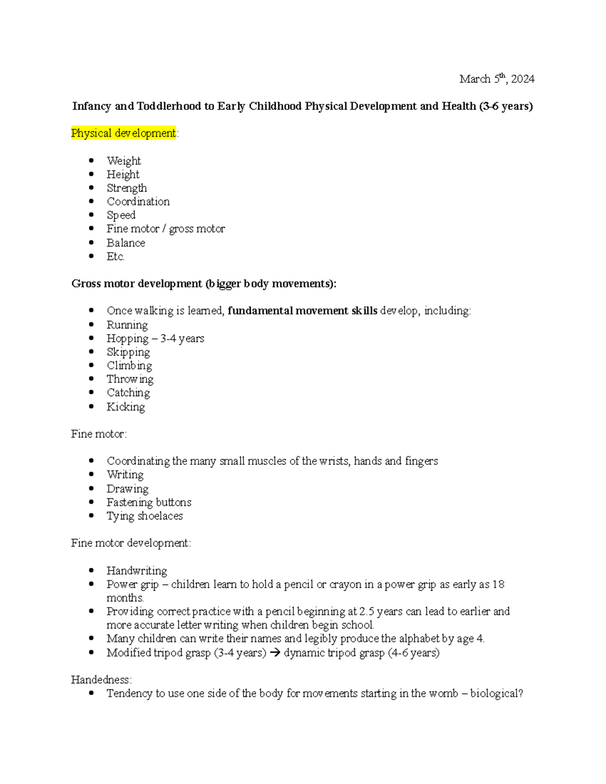 Early Childhood Physical Development & Health (3-6 years) Overview ...