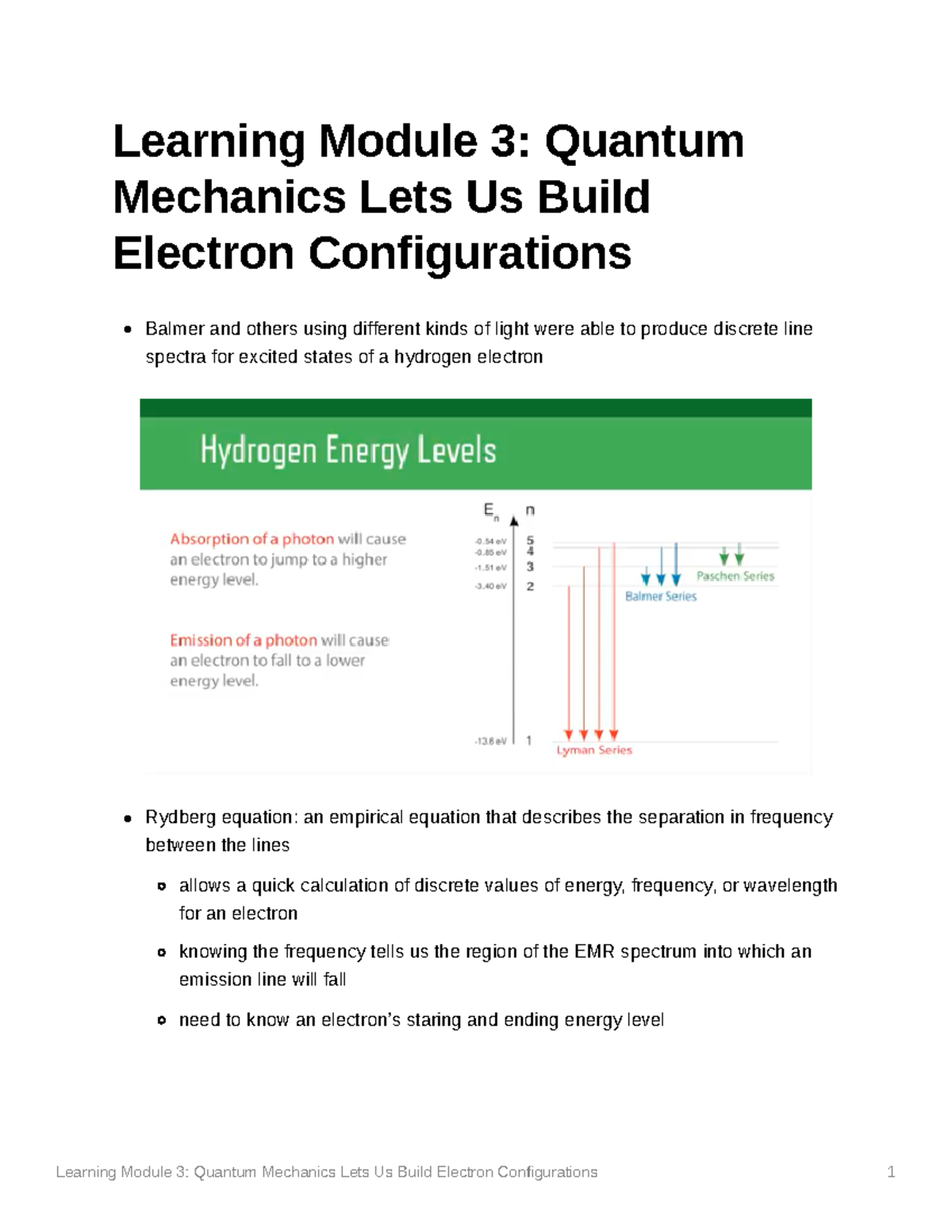Module 3: Quantum Mechanics & Electron Configuration Basics (CH301) - Studocu