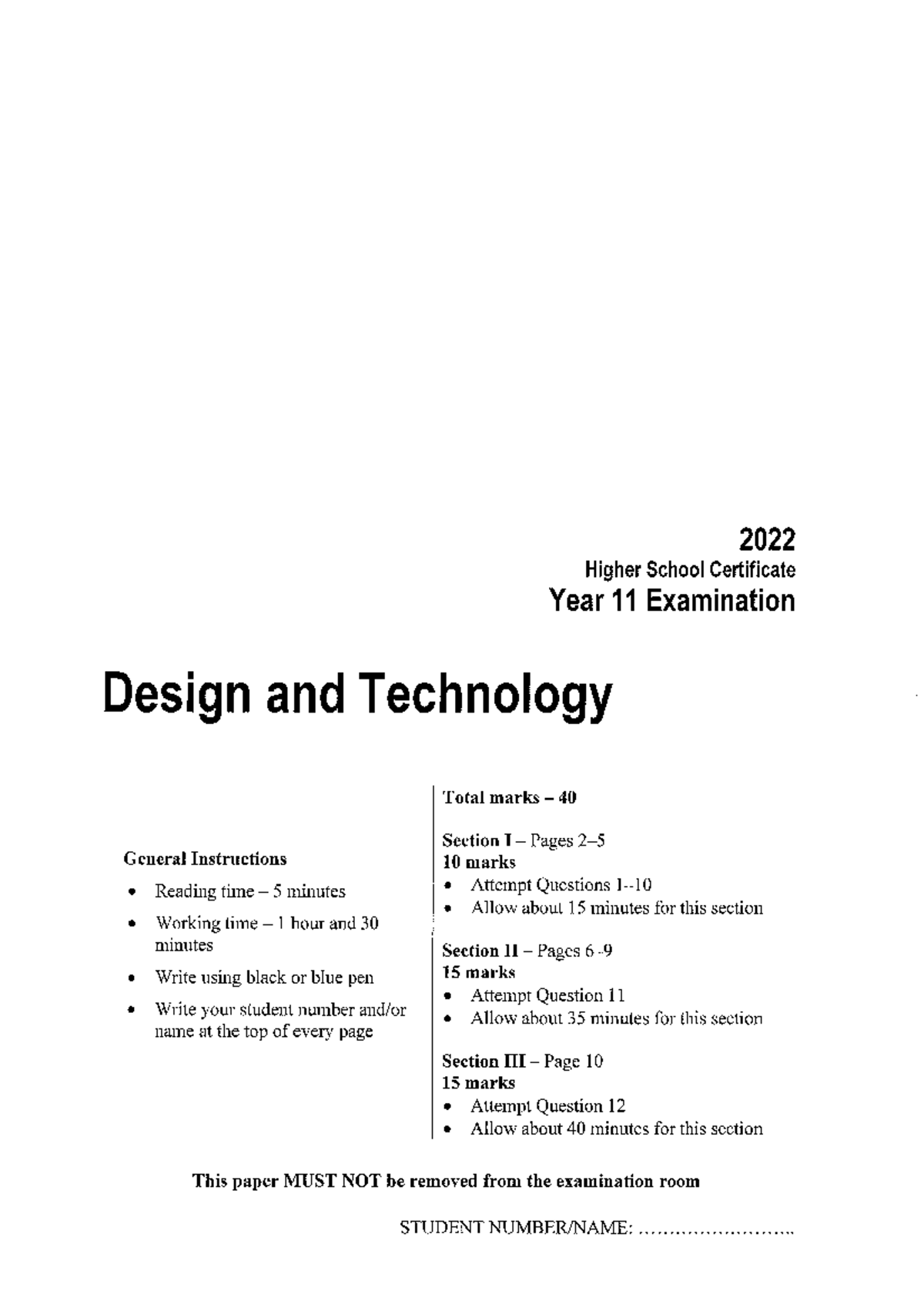 2022 HSC Year 11 Design & Technology Preliminary Exam Paper - Studocu