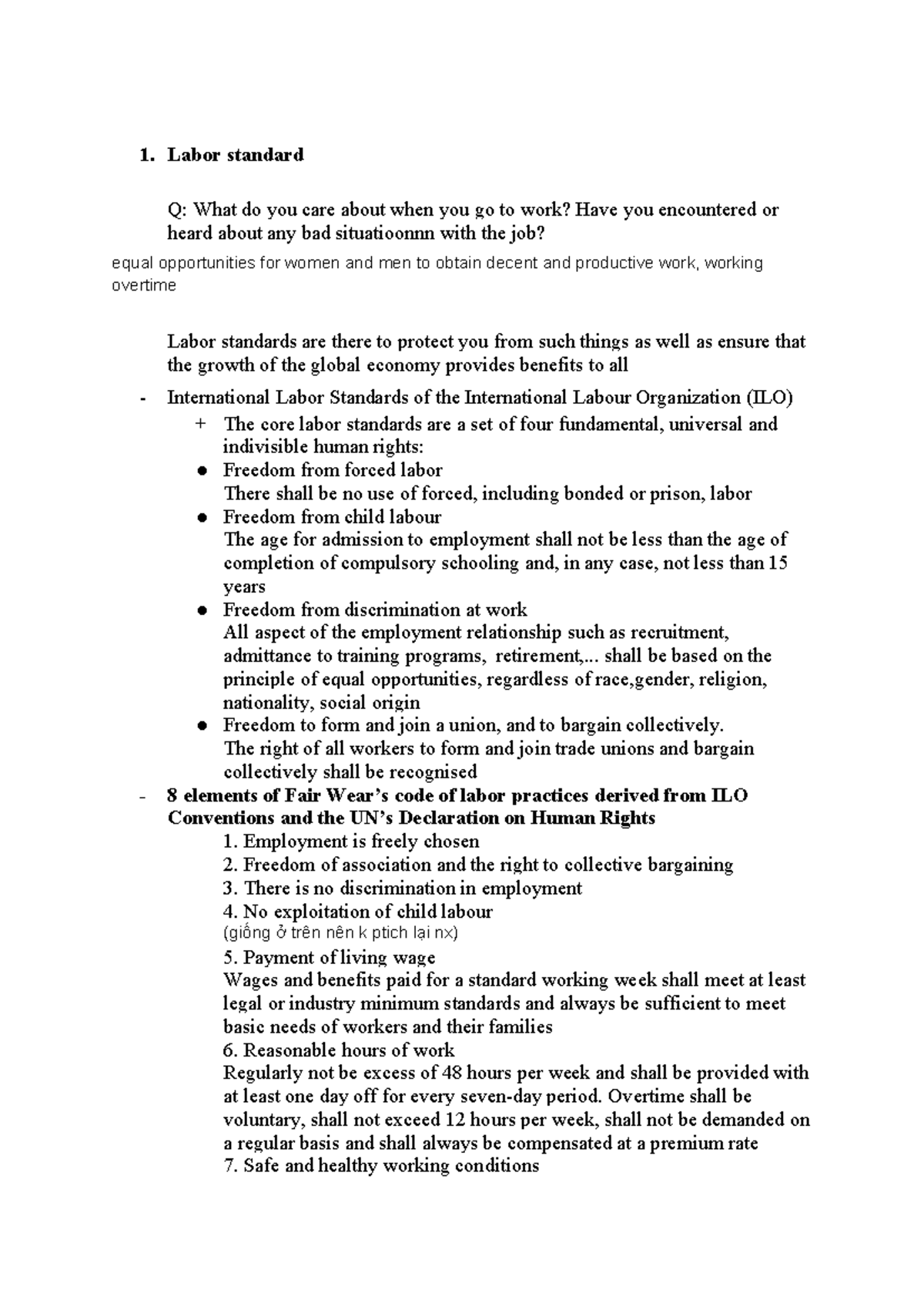 Labour Standards IB: Core Principles and Fair Practices Overview - Studocu