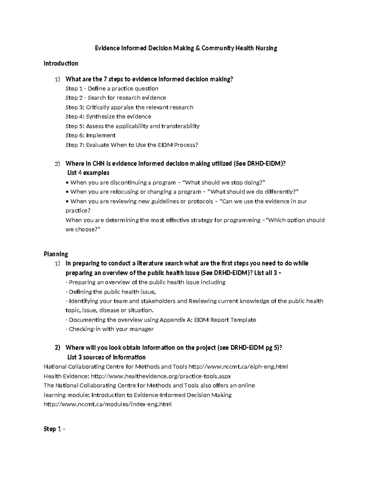 EIDM in Community Health Nursing: Key Steps & Applications - Studocu