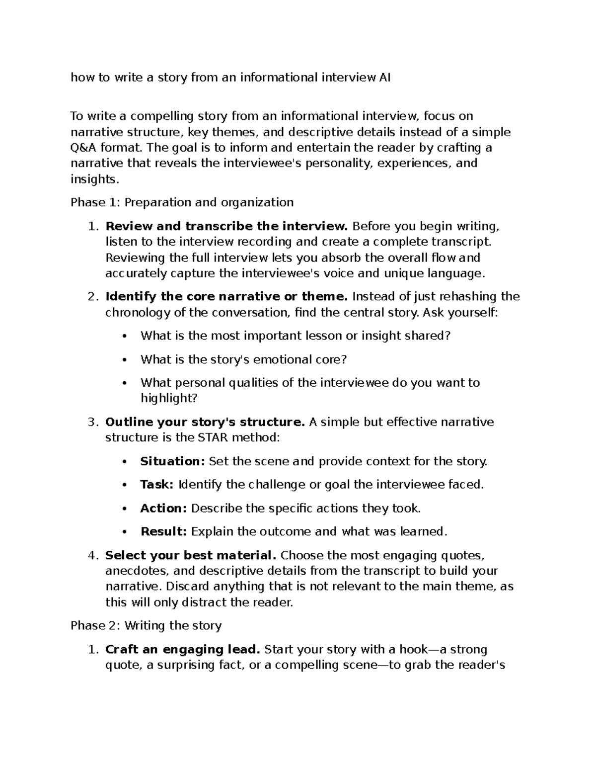 Writing a Compelling Story from an Informational Interview AI - Studocu