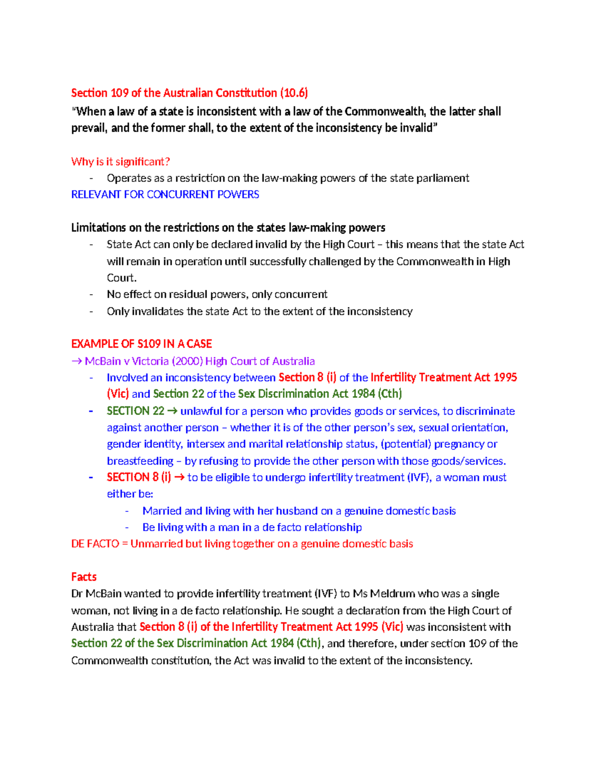 legal studies unit 4 aos 1 - Section 109 of the Australian Constitution ...