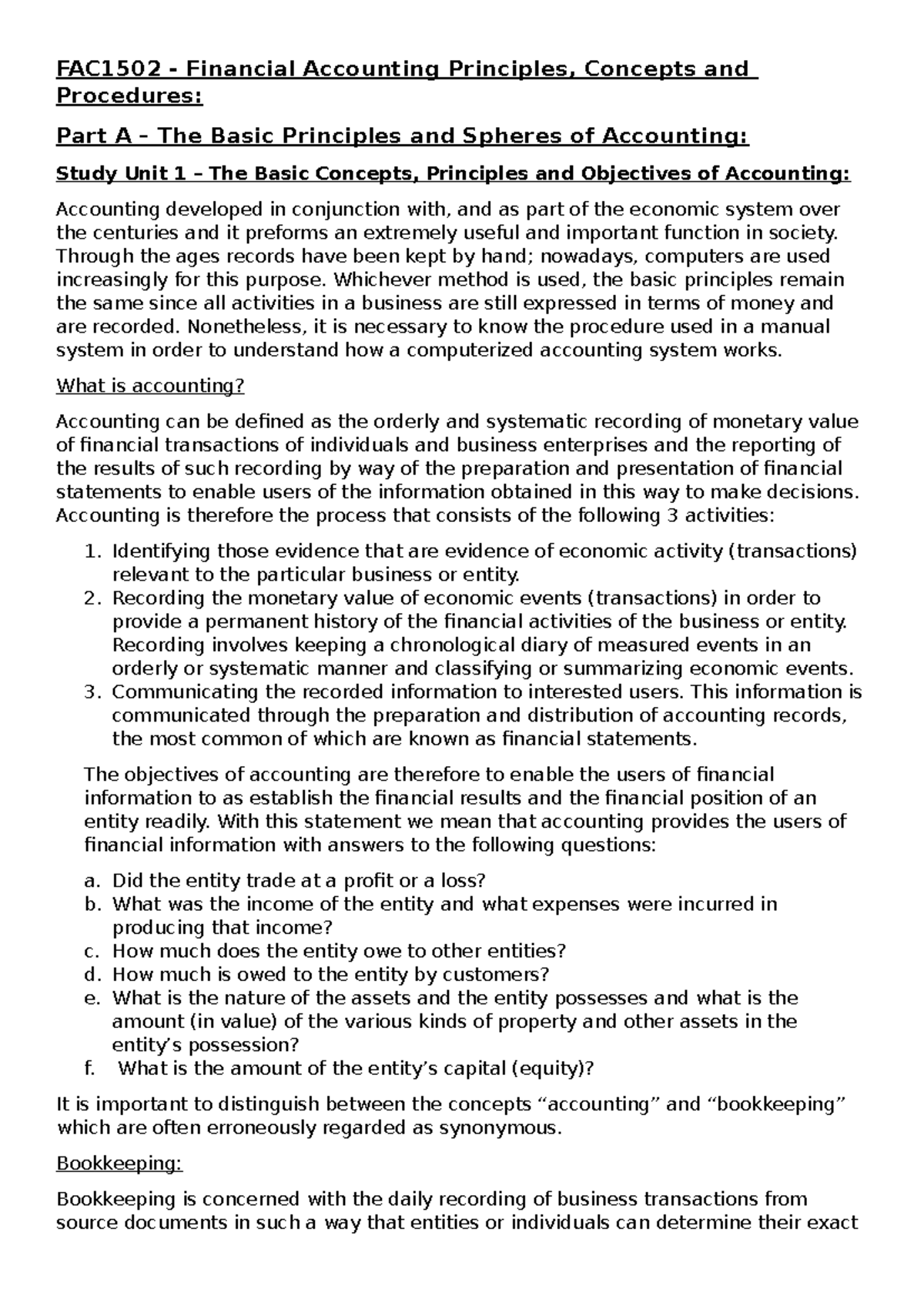FAC1502 Financial Accounting: Units 1 to 4 Study Guide - Studocu