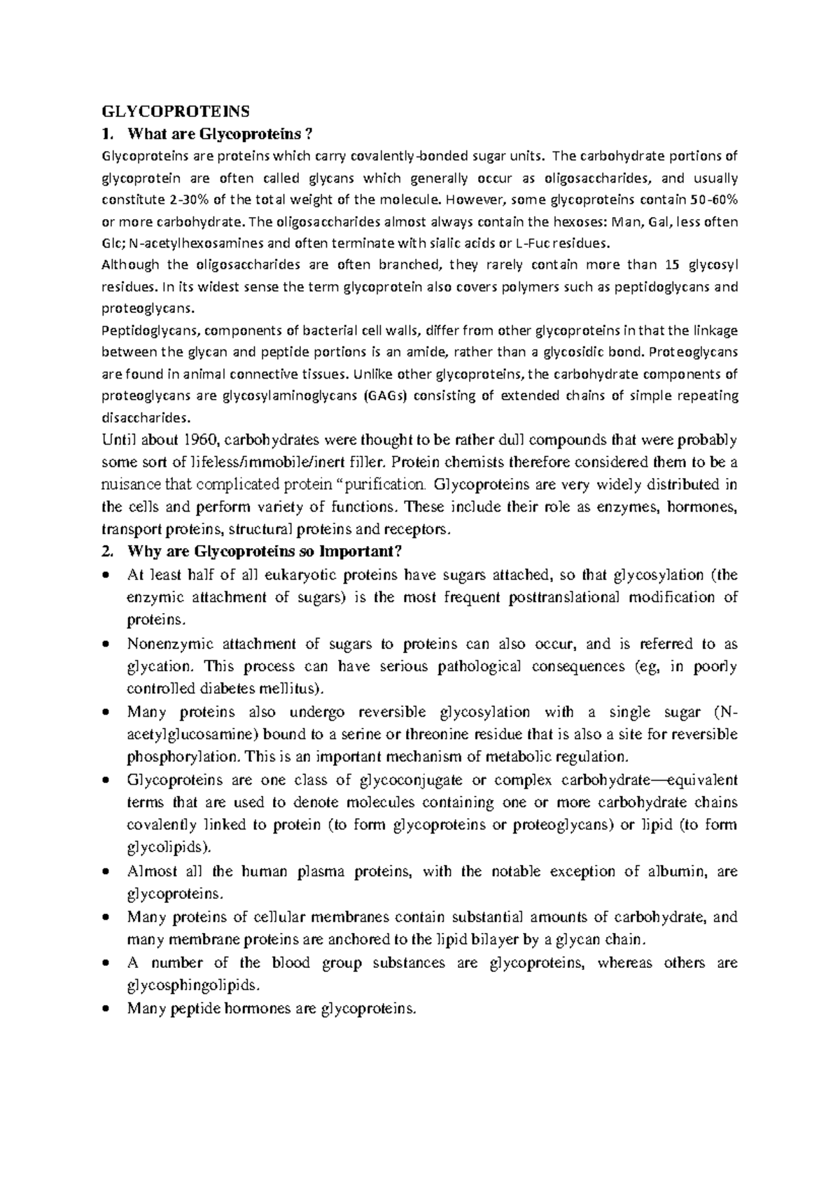 BCH 416 Glycoproteins: Structure, Function, and Importance - Studocu