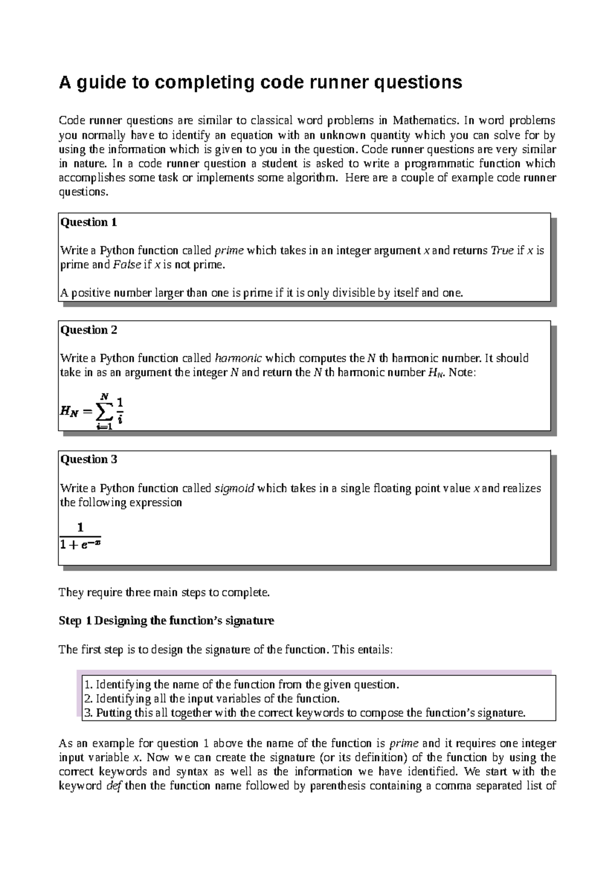 Function Guide: Insights into Code Runner Questions - Studocu