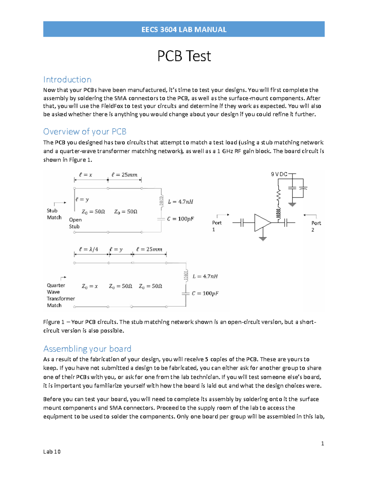EECS 3604 Lab 10 Manual: PCB Testing and Assembly Guide - Studocu