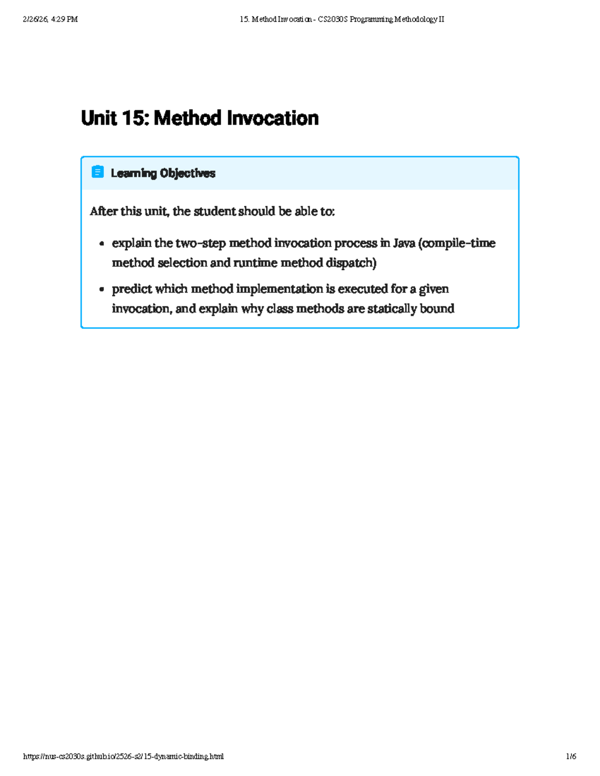 CS2030S Method Invocation: Understanding Dynamic Binding in Java - Studocu