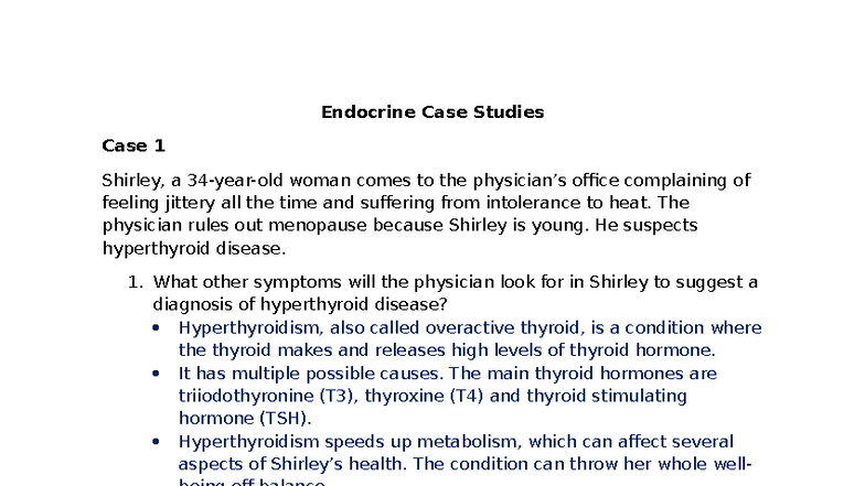 Endocrine Case Studies 1: Answer Key and Insights - Studocu