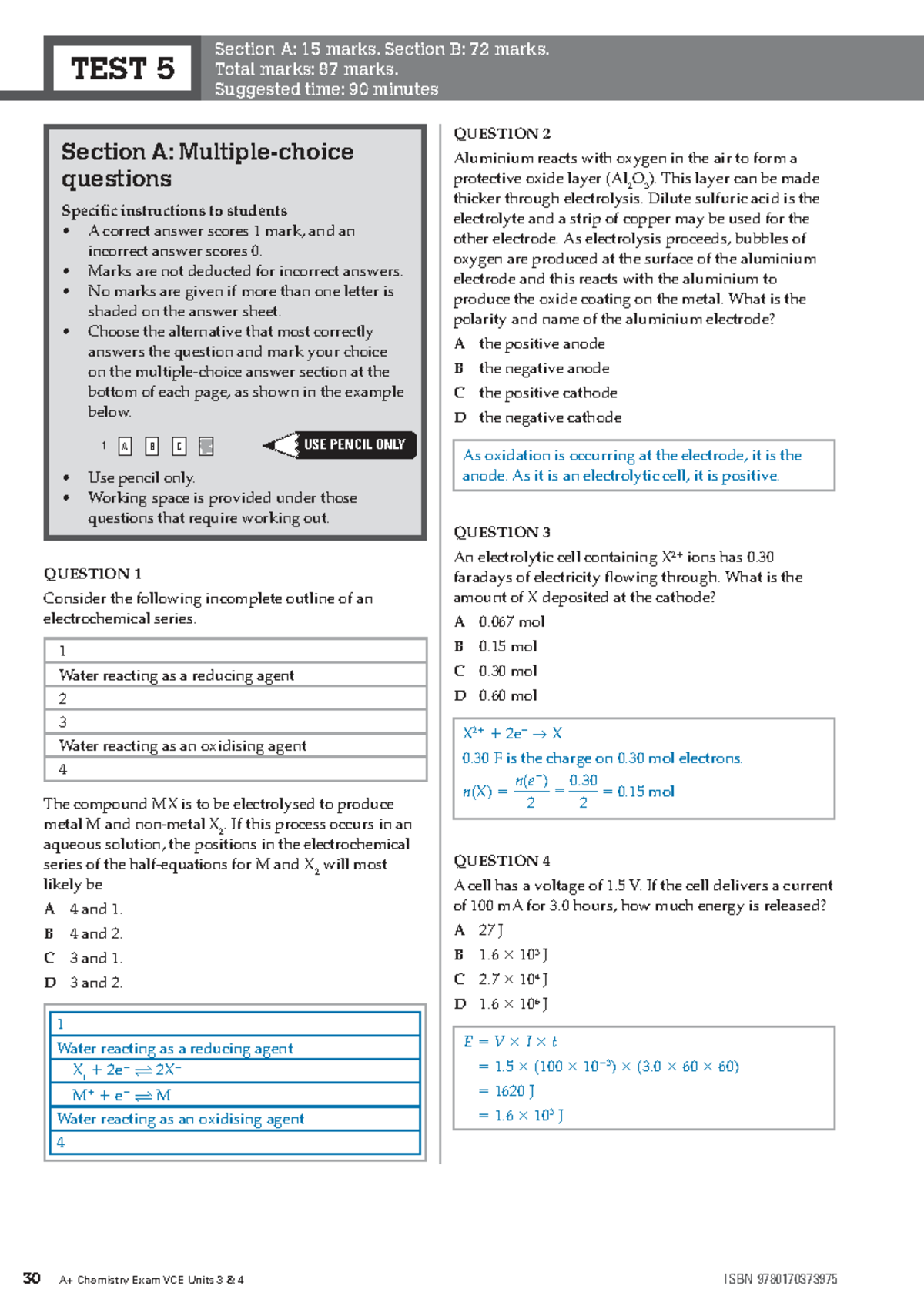 2017 A+ VCE Chemistry Unit 3 Test 5 Solutions - Studocu